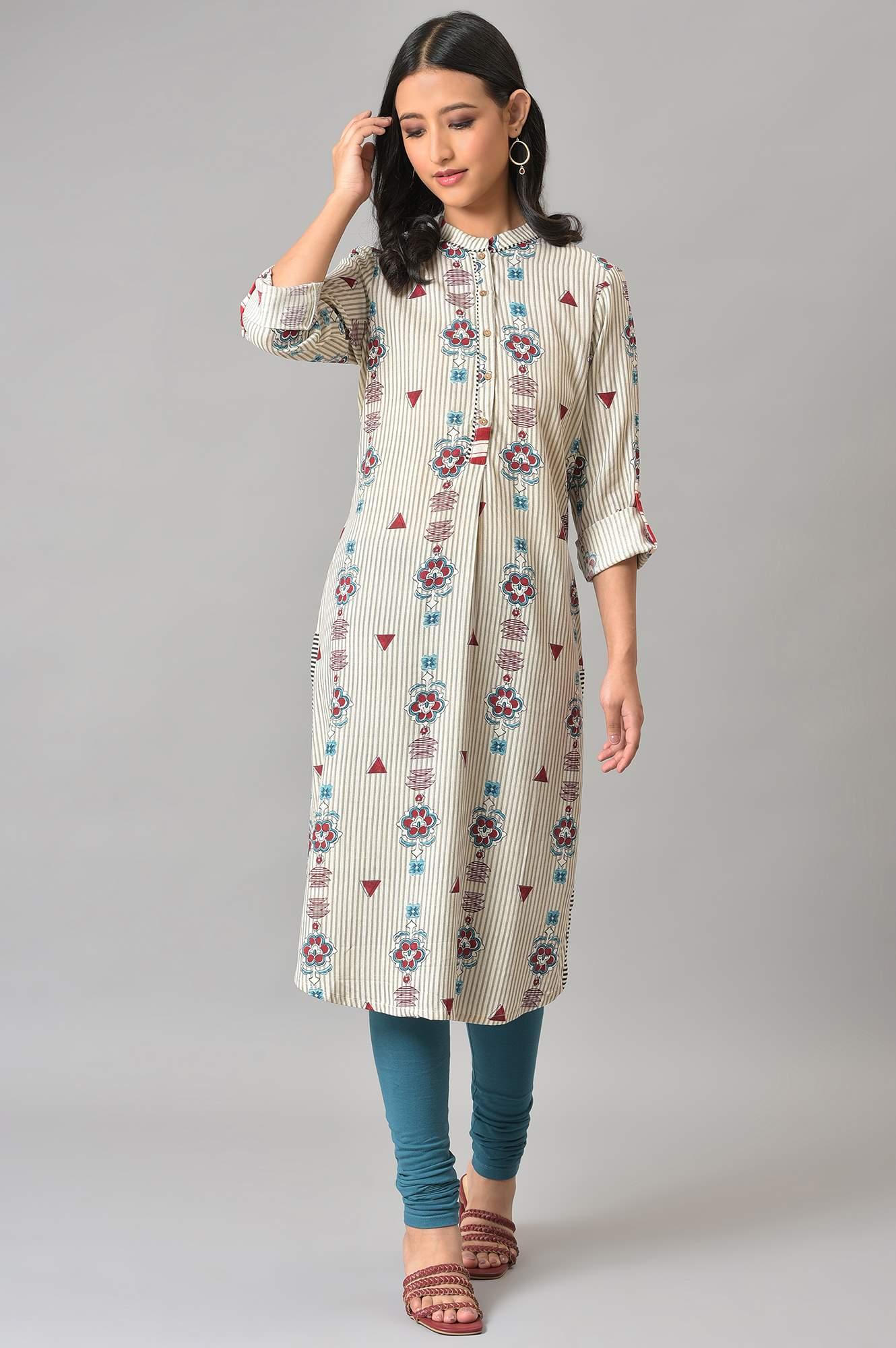 Buy White Printed kurta Set @ 2298 | W for woman – wforwoman