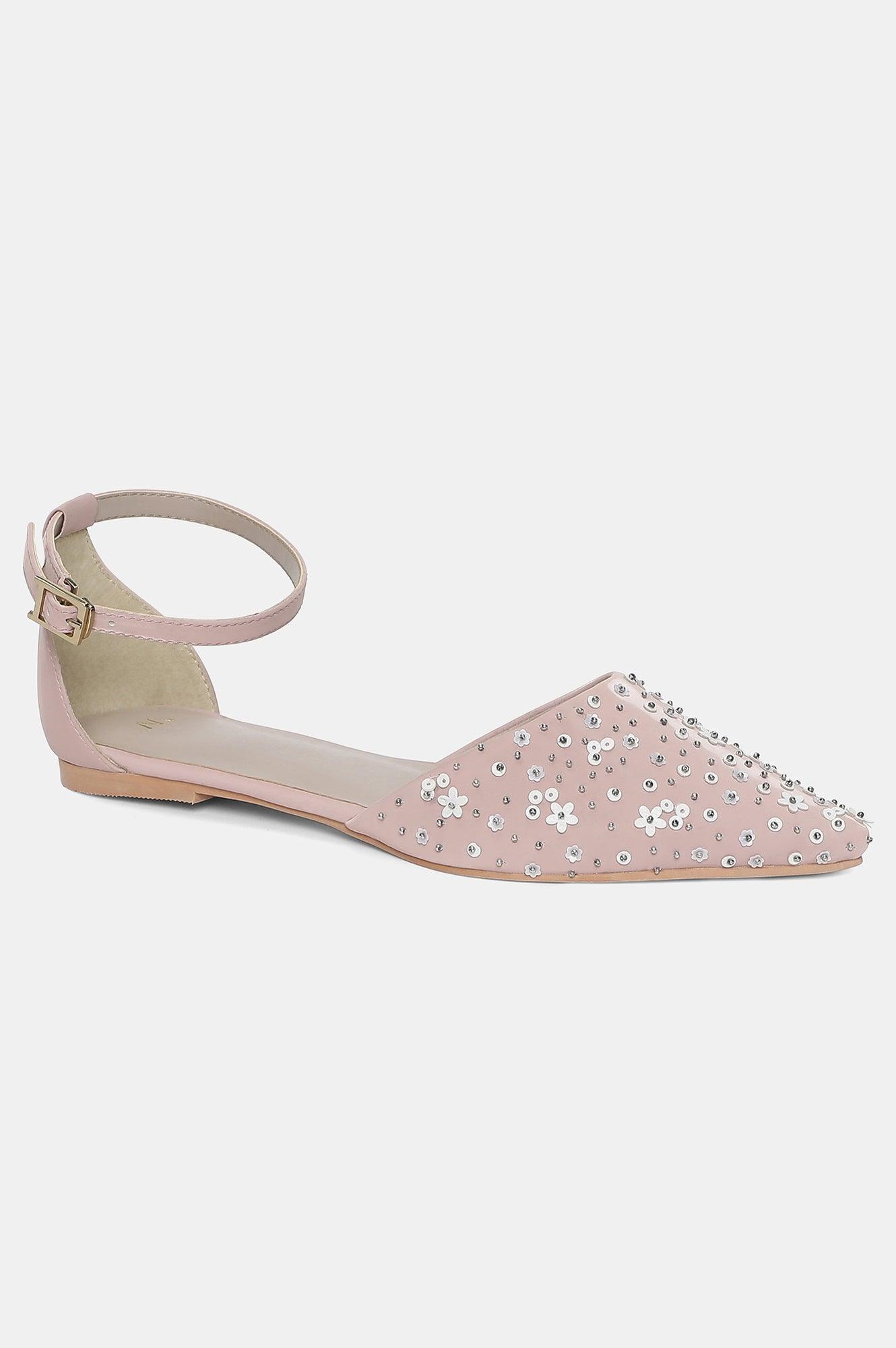 Buy Dull Peach Pointed Toe Embroidery Flat-Wmargaret @ 3299 | W for ...