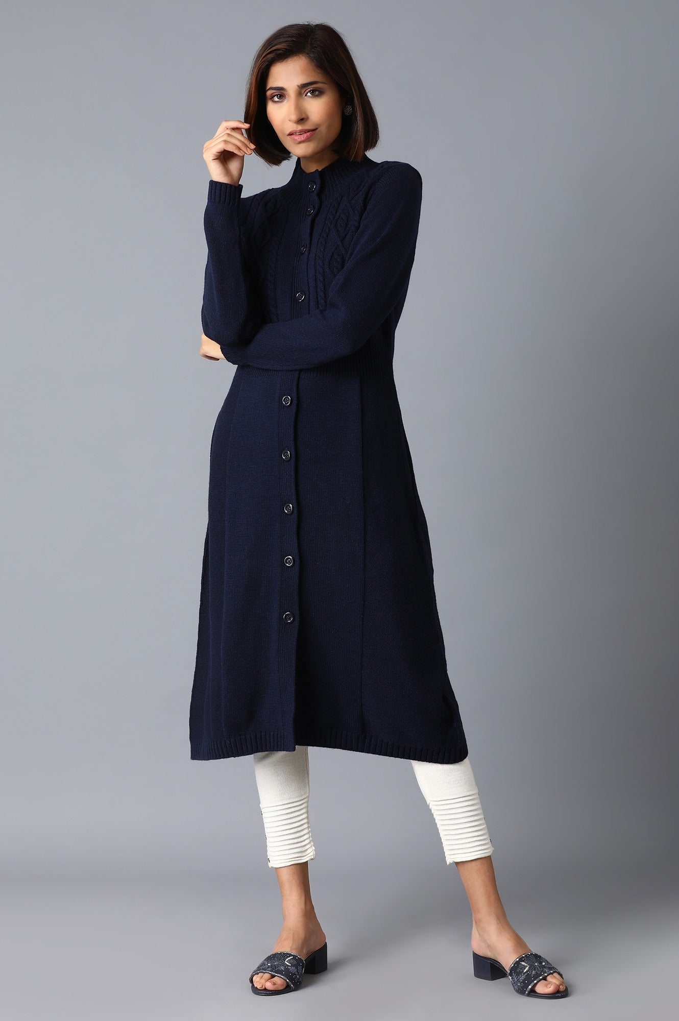 Buy Dark Blue Knitted Jacket @ 4999 | W for woman – wforwoman