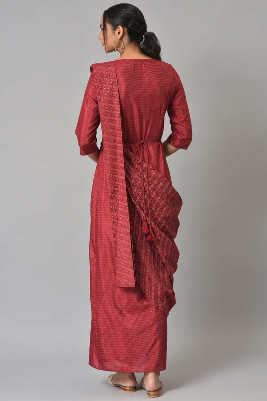 Buy Maroon Insta Saree With Embroidered Belt @ 6999 | W for woman ...