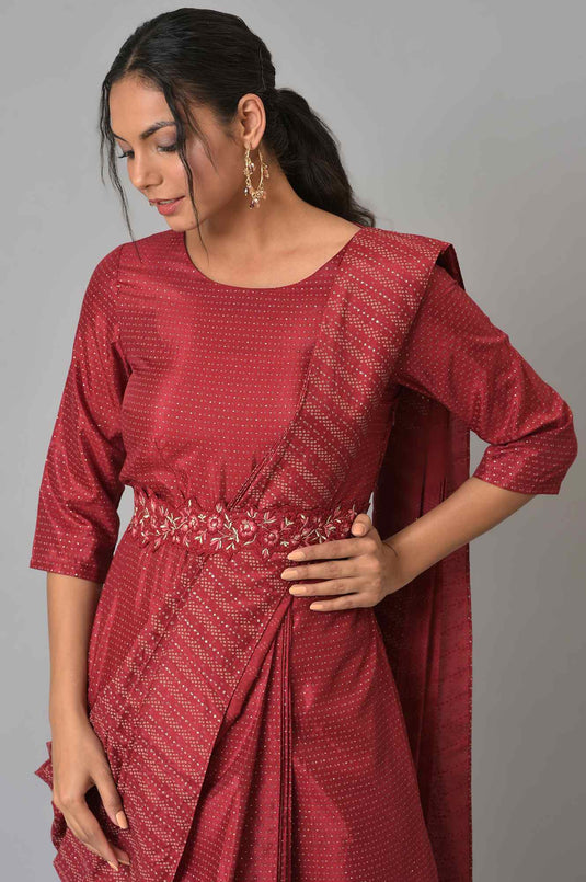 Buy Maroon Insta Saree With Embroidered Belt @ 6999 | W for woman ...