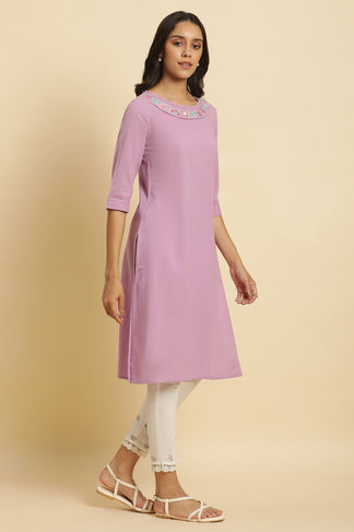 Buy Light Purple Seer Sucker Embroidered Kurta @ 1999 | W for woman ...