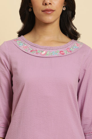 Buy Light Purple Seer Sucker Embroidered Kurta @ 1999 | W for woman ...