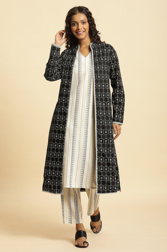 Buy Black Reversible Front Open Jacket In White Print @ 2999 | W for ...