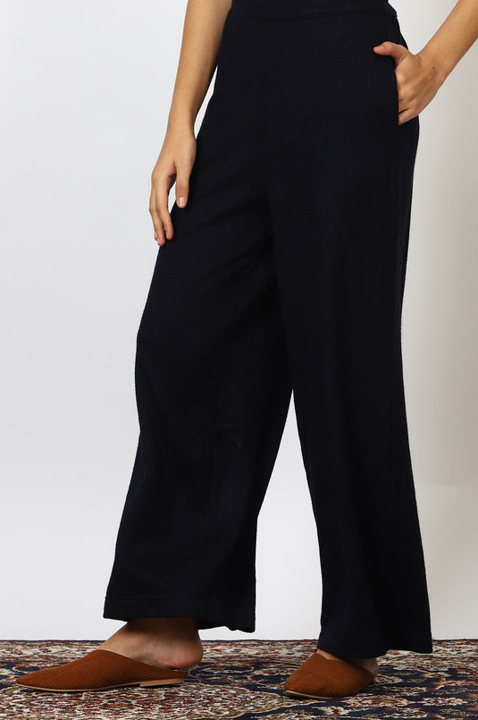Navy Blue Solid Ankle Length Relaxed Fit Parallel Pants – wforwoman