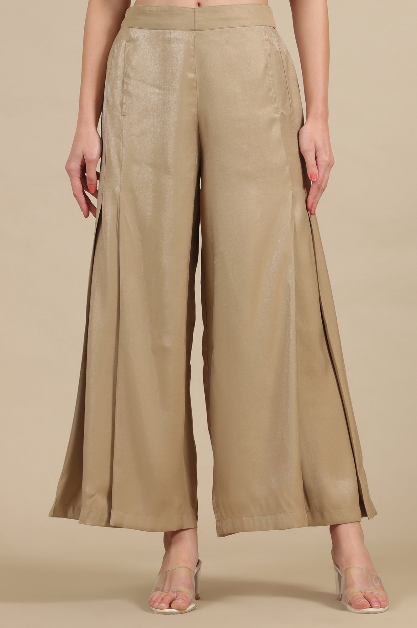 Dark Golden Side Pleated Flared Palazzo – wforwoman